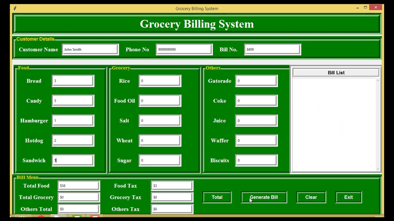 Grocery Billing System using Python Demo