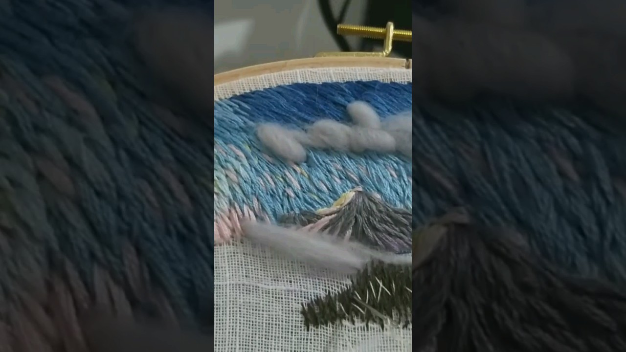 Winter landscape. Work process. Part 1 #landscapeembroidery #christmasgifts #artwork #wallart #etsy