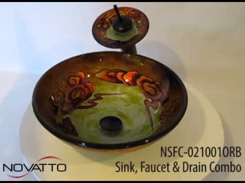 NSFC-021001ORB Glass Vessel Sink with Oil Rubbed Bronze Faucet