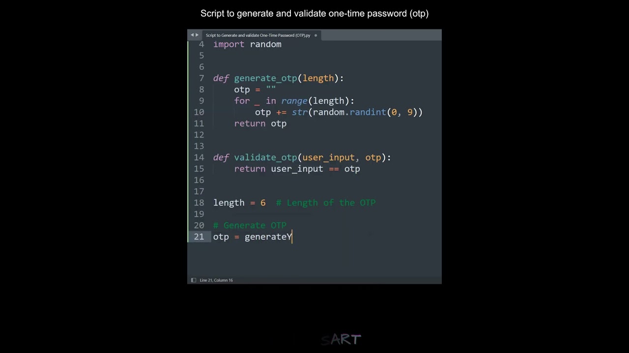 Script to generate and validate one-time password (otp) in Python | Python Examples | Python Code