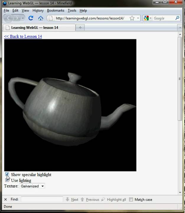 WebGL Lesson 14 - specular highlights