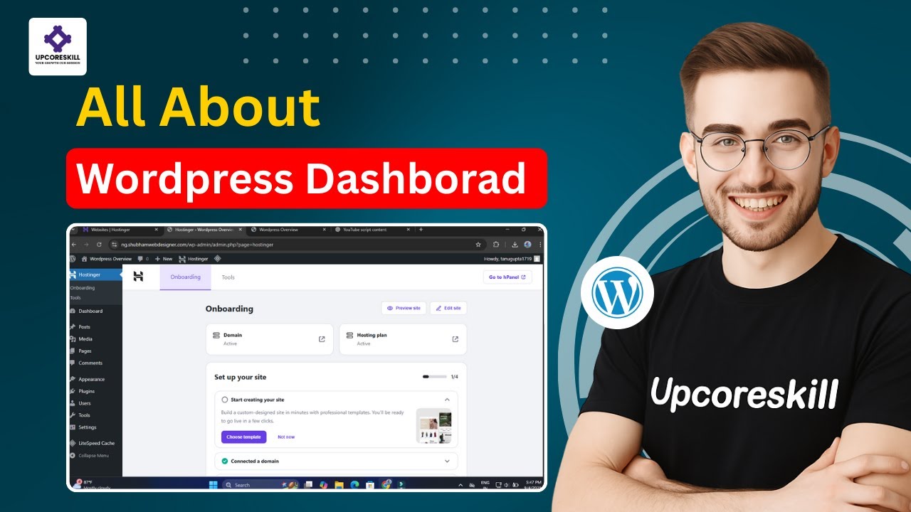 Wordpress Dashboard Tutorial for Beginners in Hindi | Wordpress Dashboard Overview | Upcoreskill