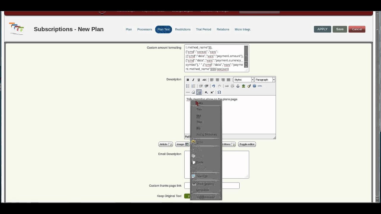 AEC Plan Settings Part 3 - Plan Text Tab