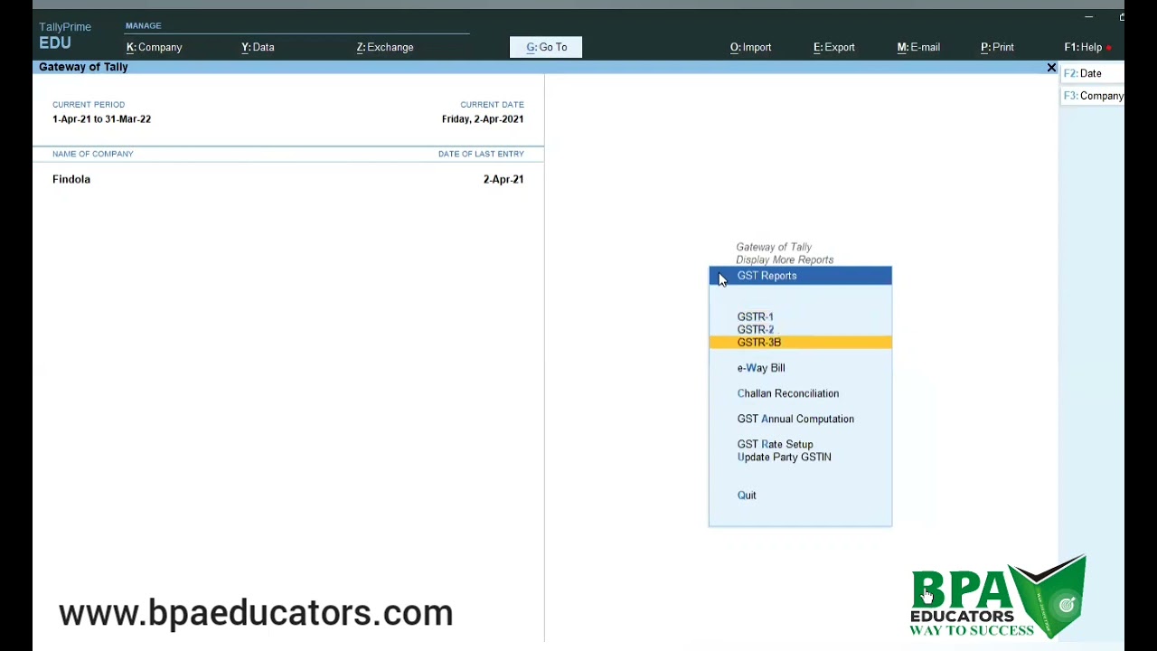 How to create GSTR 3 B PDF in  tally?