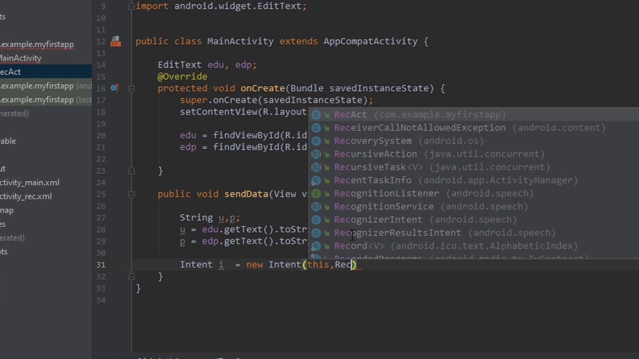 How to pass data between activities in Android Studio using explicit intent