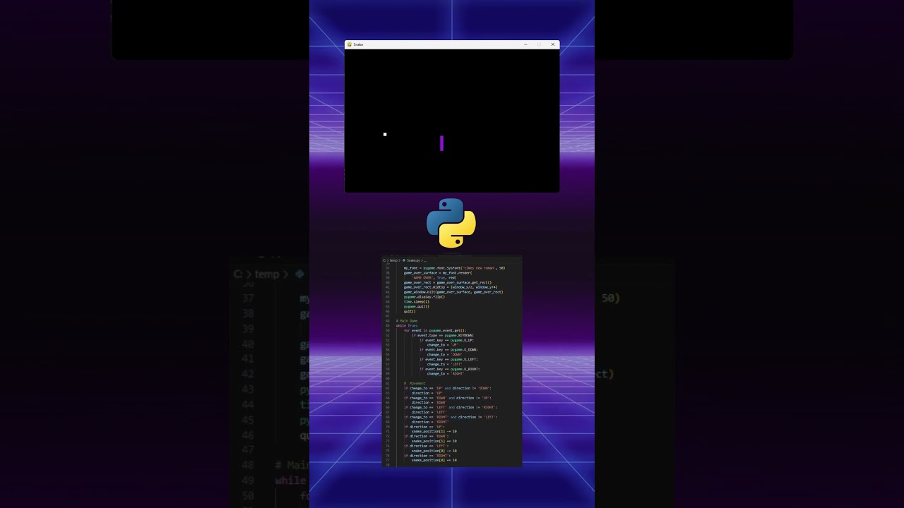 Snake Game Made w/ Python 🐍 #coding #tutorial #python #shorts #programming