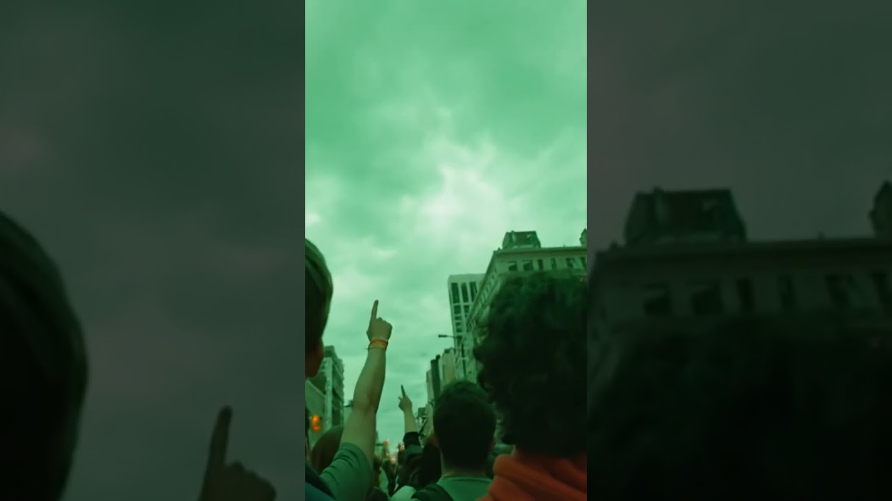 Eerie Green Clouds Over City — Witness View from Inside Crowd