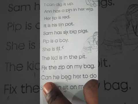 English reading practice. on three letter words having /i/ in them in sentences