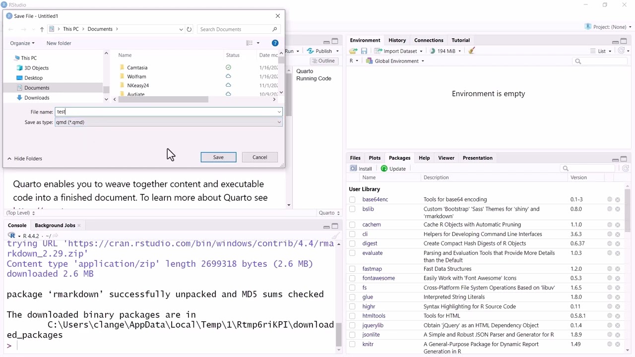 Preparing RStudio to Generate PDF Files with Quarto and tinyTeX