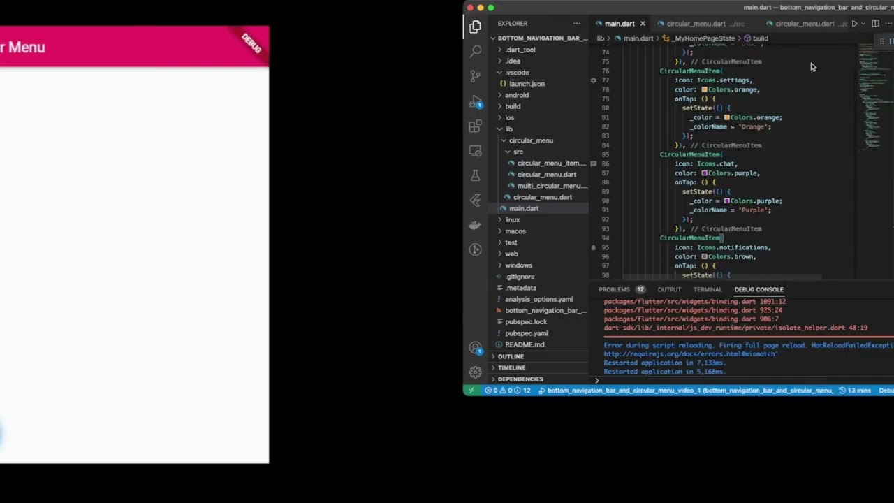 flutter bottom navigation and circular menu