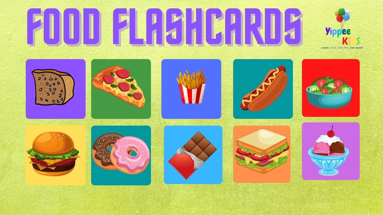 Fun and Yummy Food Vocabulary Words for Kids | Learn 50 Food Flashcards