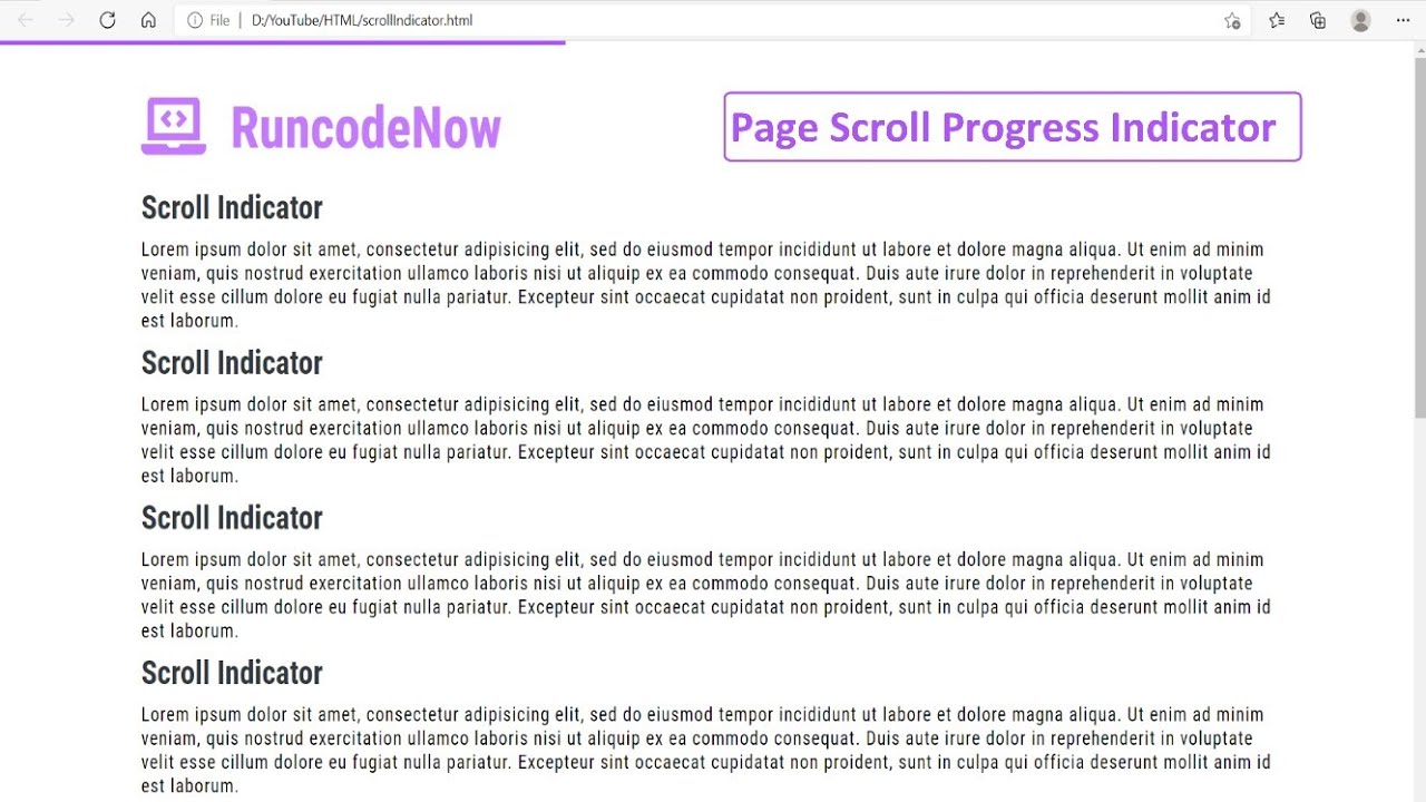 Page Scroll Progress Indicator Using HTML CSS & Javascript | Scroll Indicator in JS | RuncodeNow