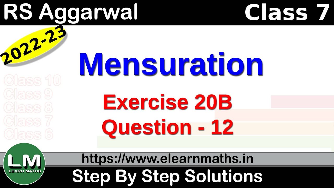 Mensuration | Class 7 Chapter 20 Exercise 20B Question 12 | RS Aggarwal | Learn Maths