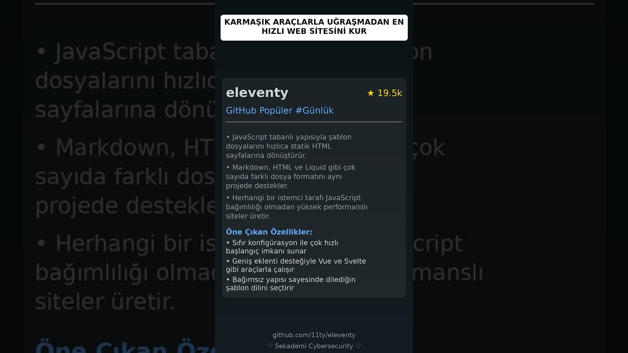 GitHub Trend Depoları: 11ty/eleventy 🇹🇷