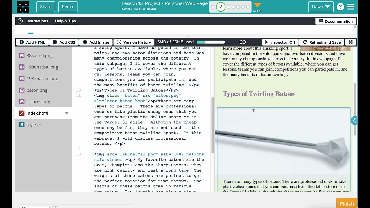 Adding Classes to MyWebpage