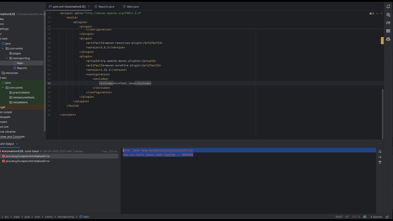 IntellijIssue - Facing java.lang.ExceptionInInitializerError error