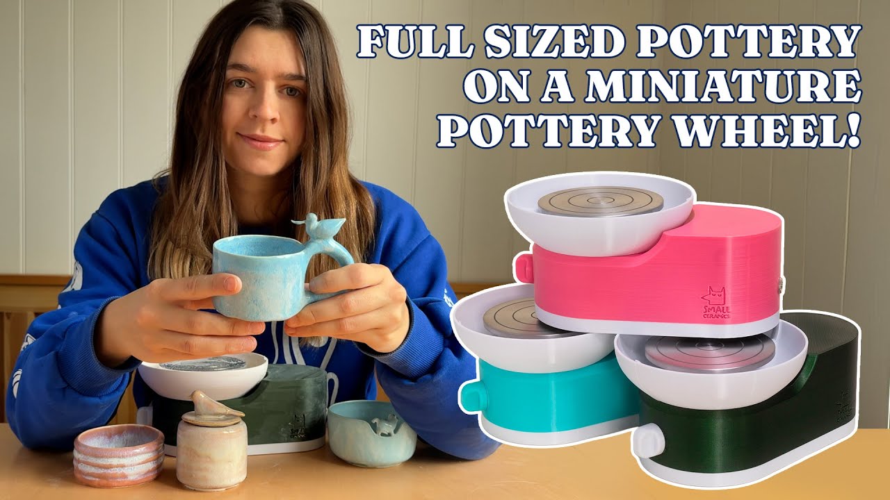 Full sized pottery on a miniature pottery wheel!