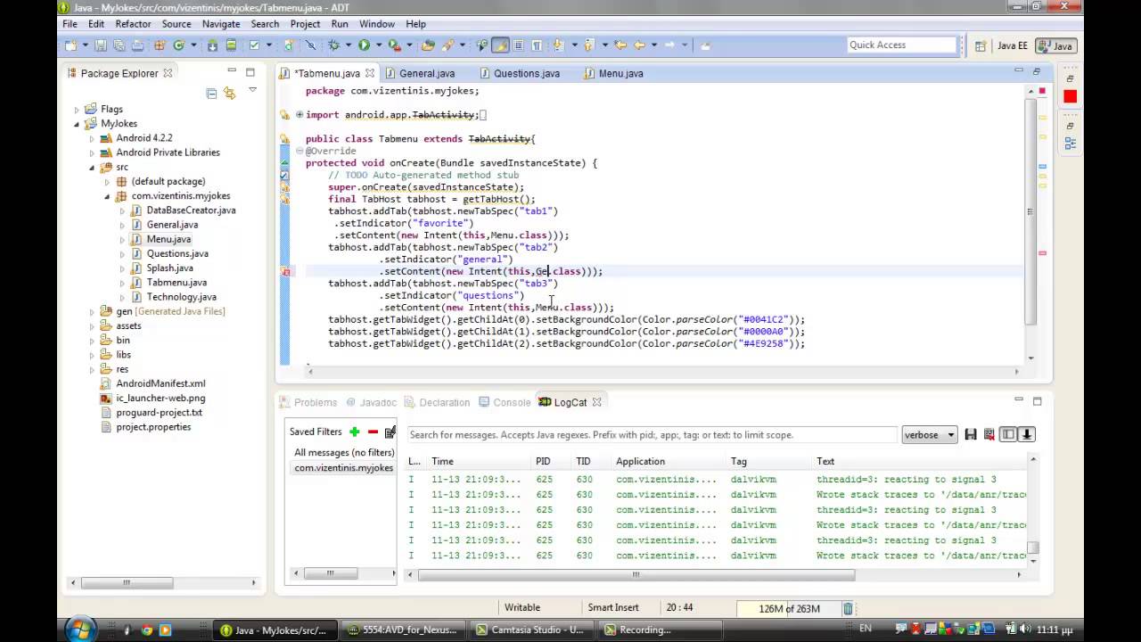 Create Android Application Jokes17 tabhost  background color