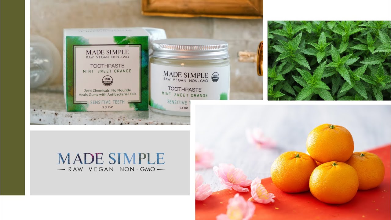 Organic Vegan Mint Sweet Orange TOOTHPASTE for Sensitive Teeth by Made Simple Skin Care