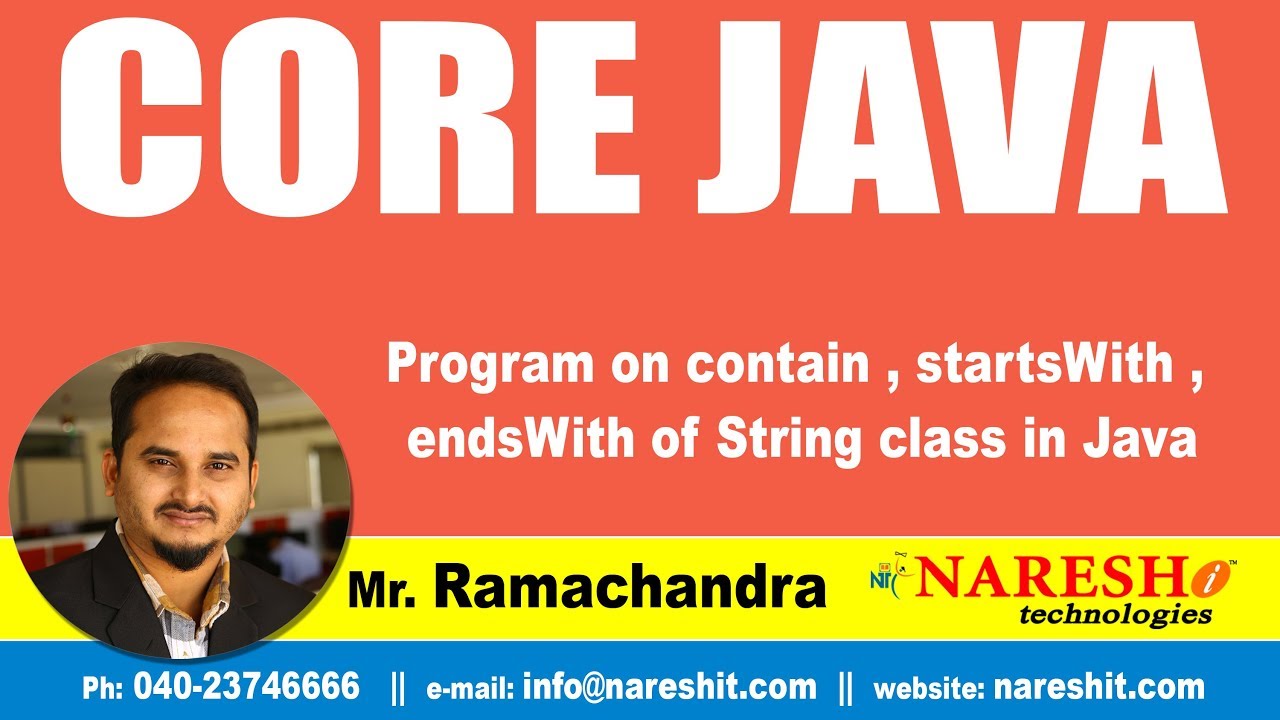 Core Java Tutorials | Program on contain  , startsWith , endsWith of String class in Java