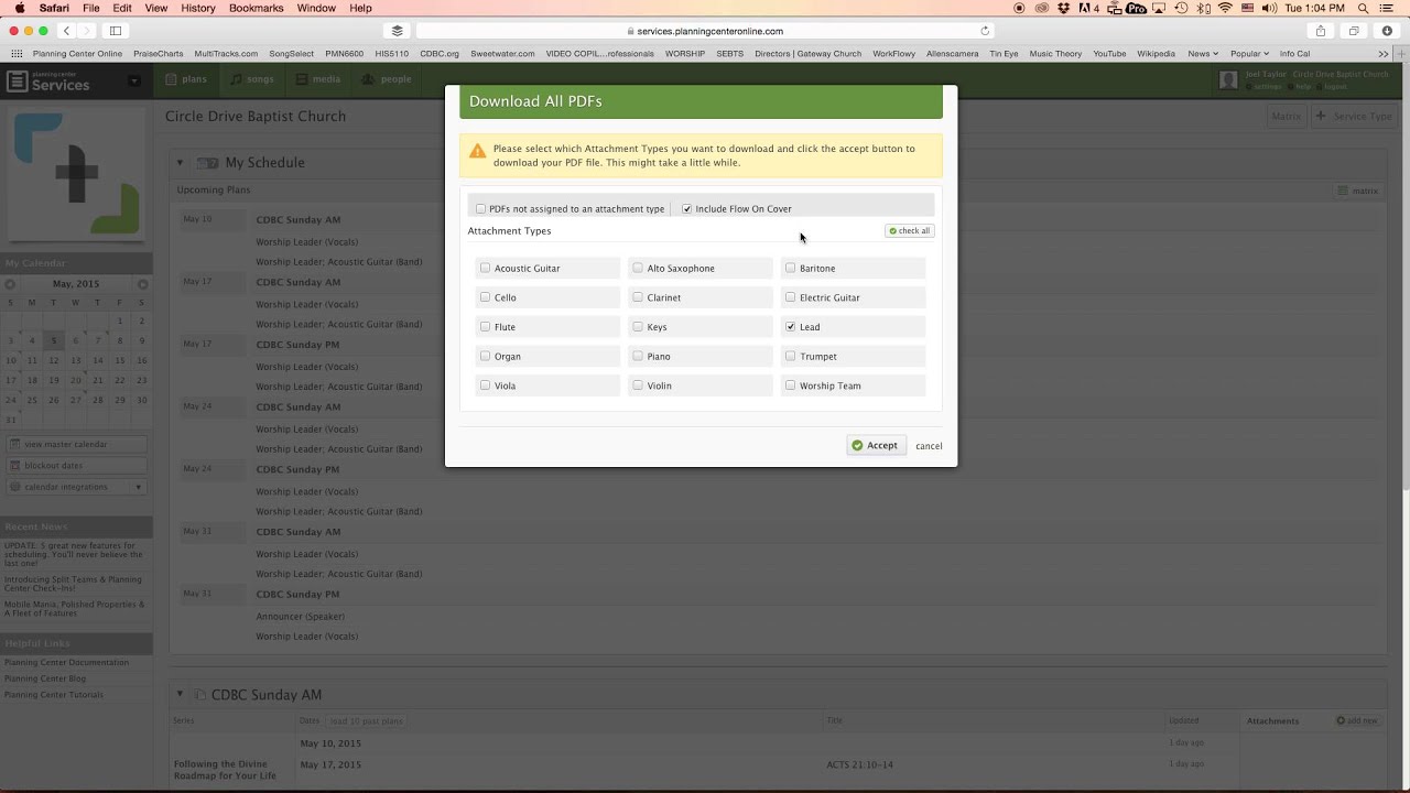 Download PDF's for services in Planning Center Online