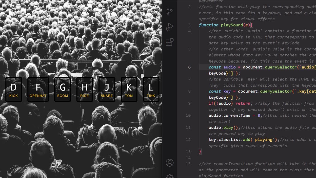Live Coding Practice (by a coding bootcamp student) - JavaScript Drum Kit