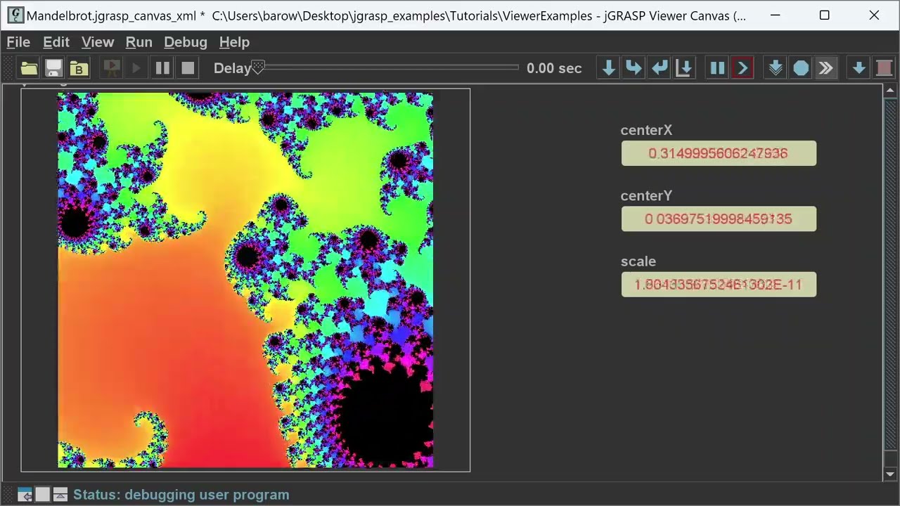Mandelbrot Zoom Using the jGRASP 2D Image Viewer, source code available