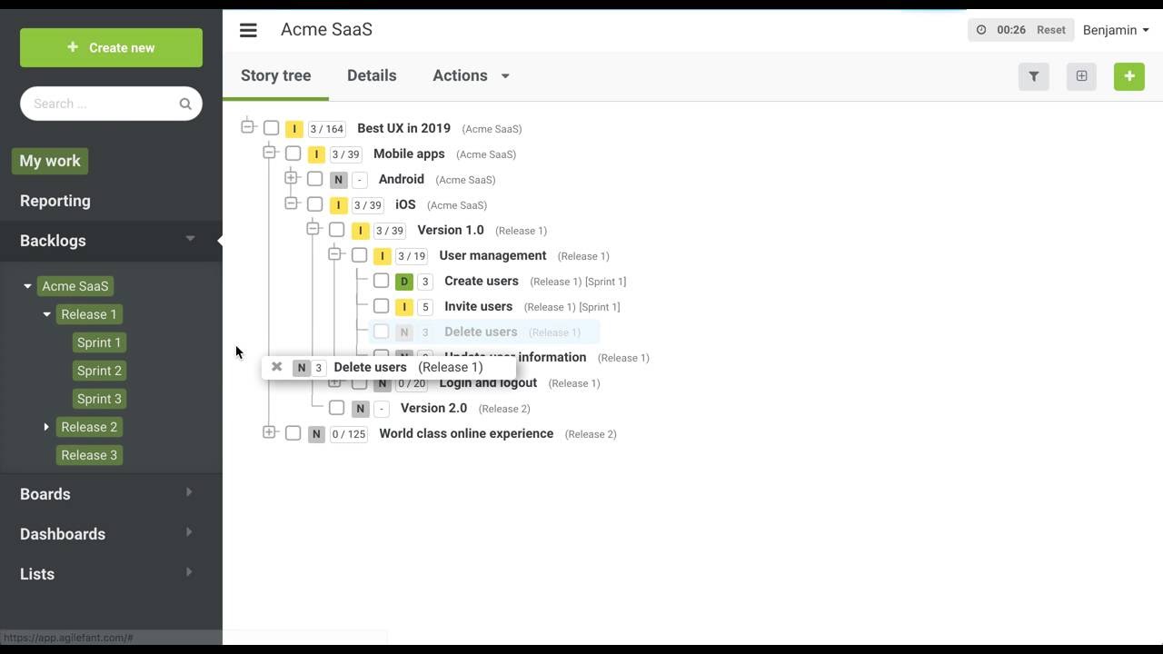 Drag and drop in a story tree
