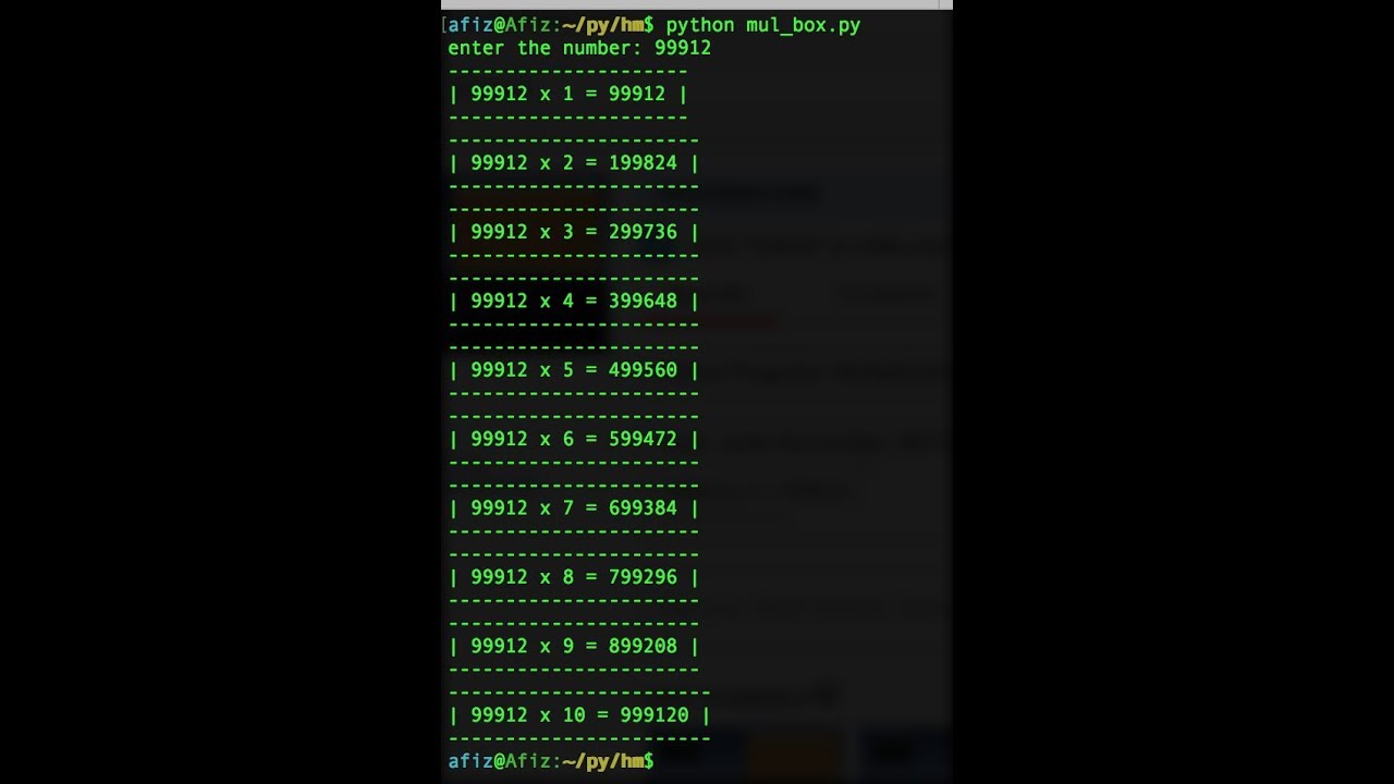 Python Programs: Multiplication Table with Box around