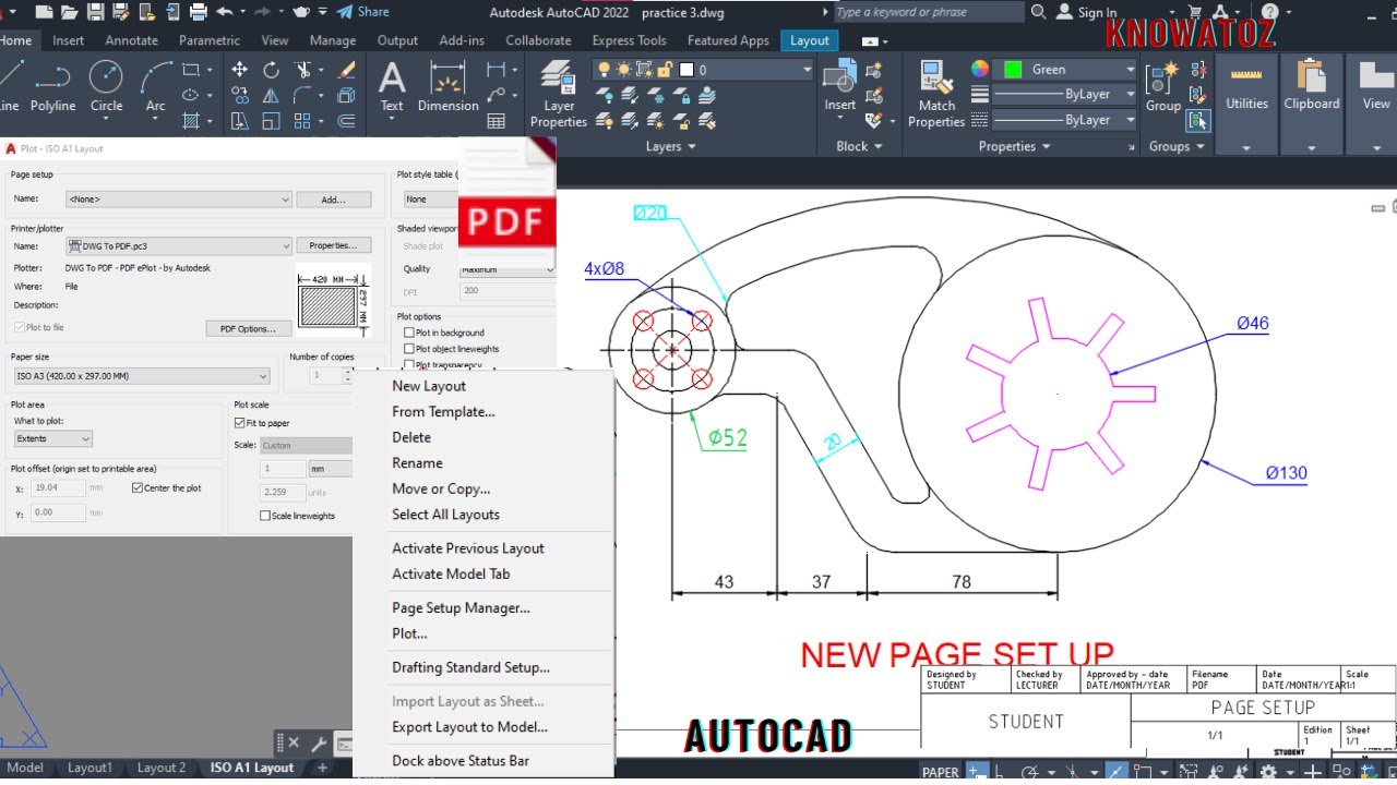 Page set up, Plotting layout and Print PDF file in AutoCAD