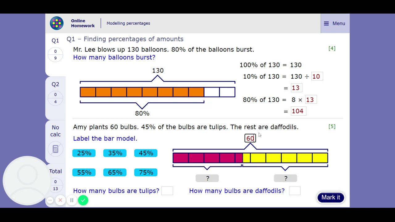 MyMaths Tutorial   Modelling percentages