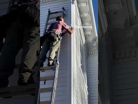 downspout installation as a team! #gutter #downspout #handtools #ladder