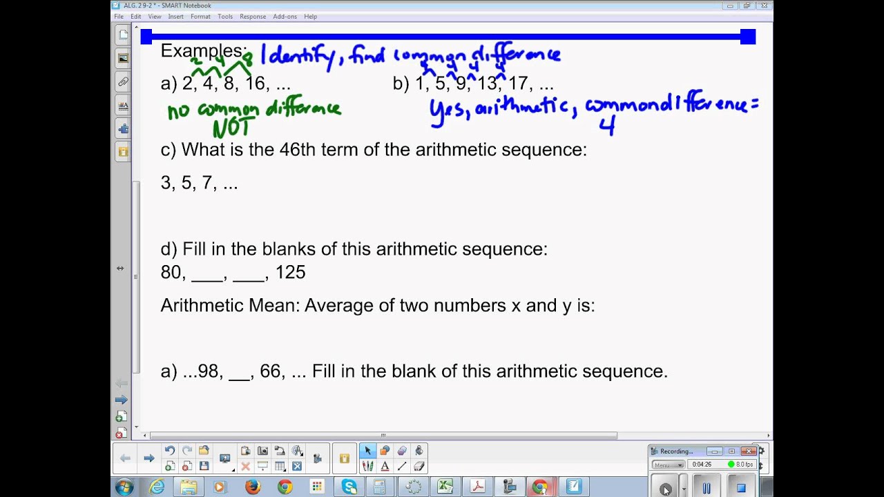 Algebra 2 Chapter 9 Section 2 Arithmetic Sequences