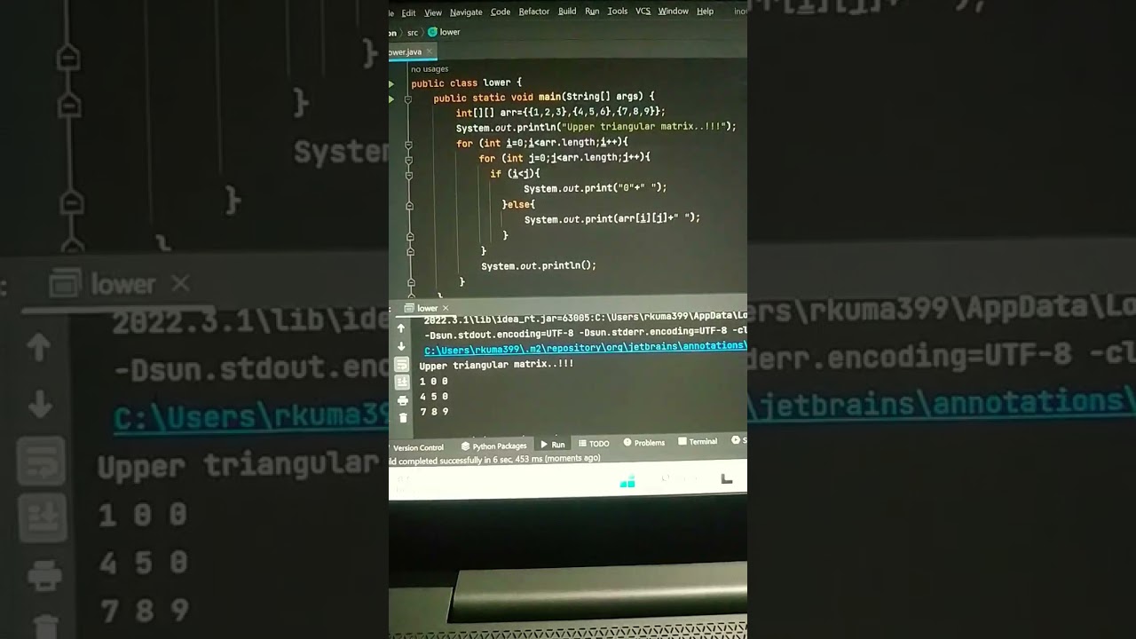 print Upper triangular matrix using java.