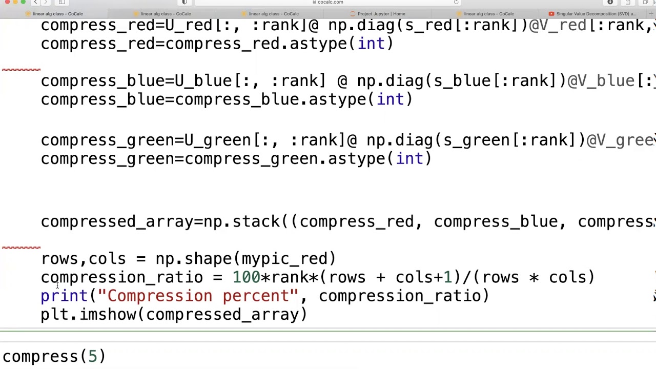 compress color image in Python using SVD part 2