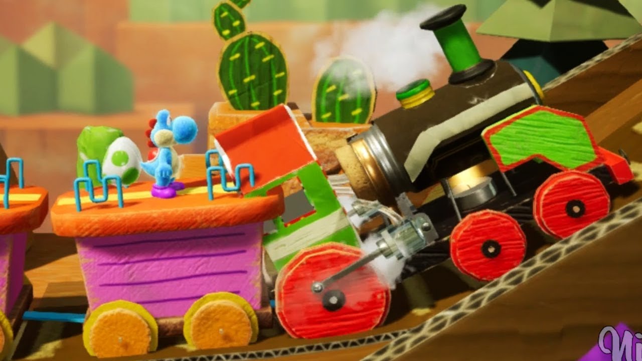 Yoshi's Crafted World - 100% Walkthrough - Whistelstop Rails - Front & Flip Side
