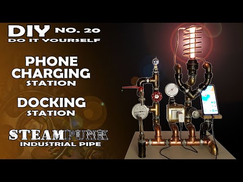 DIY Phone Docking Station | Steampunk Lamp | Pipe Lamp with Valve Switch & Phone Charger #41
