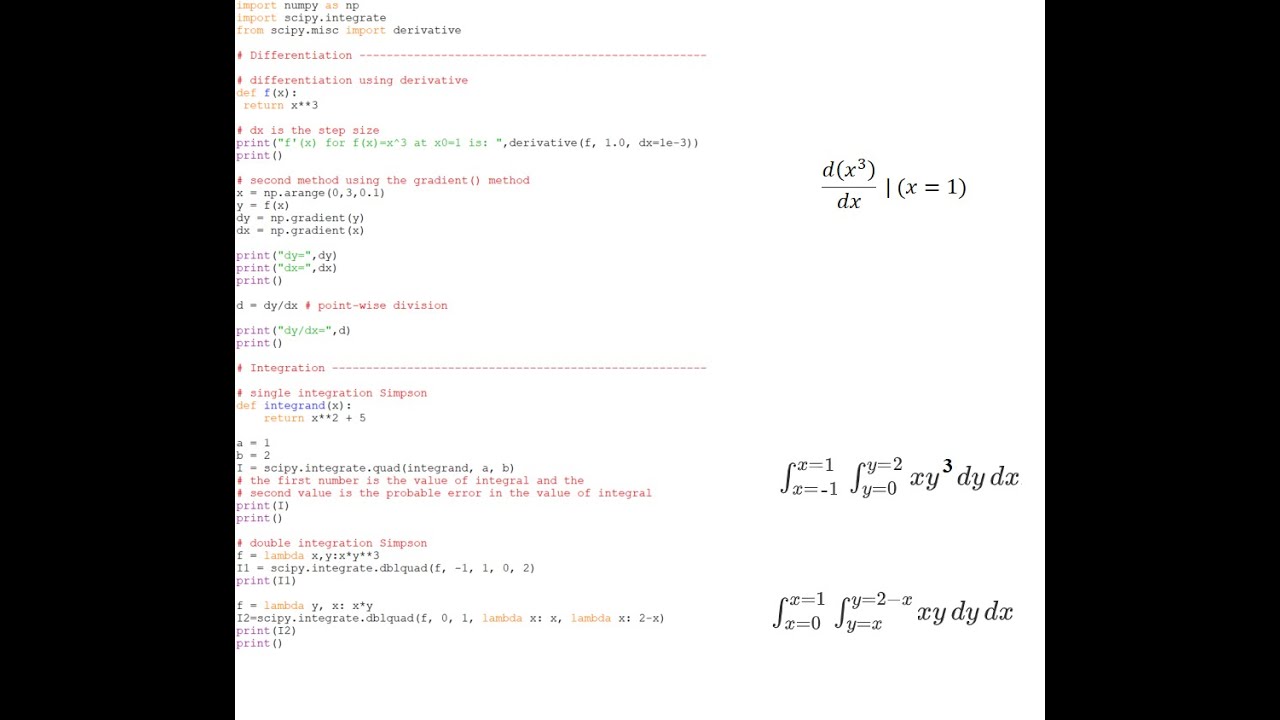 Numerical Differentiation and Integration Using Scipy