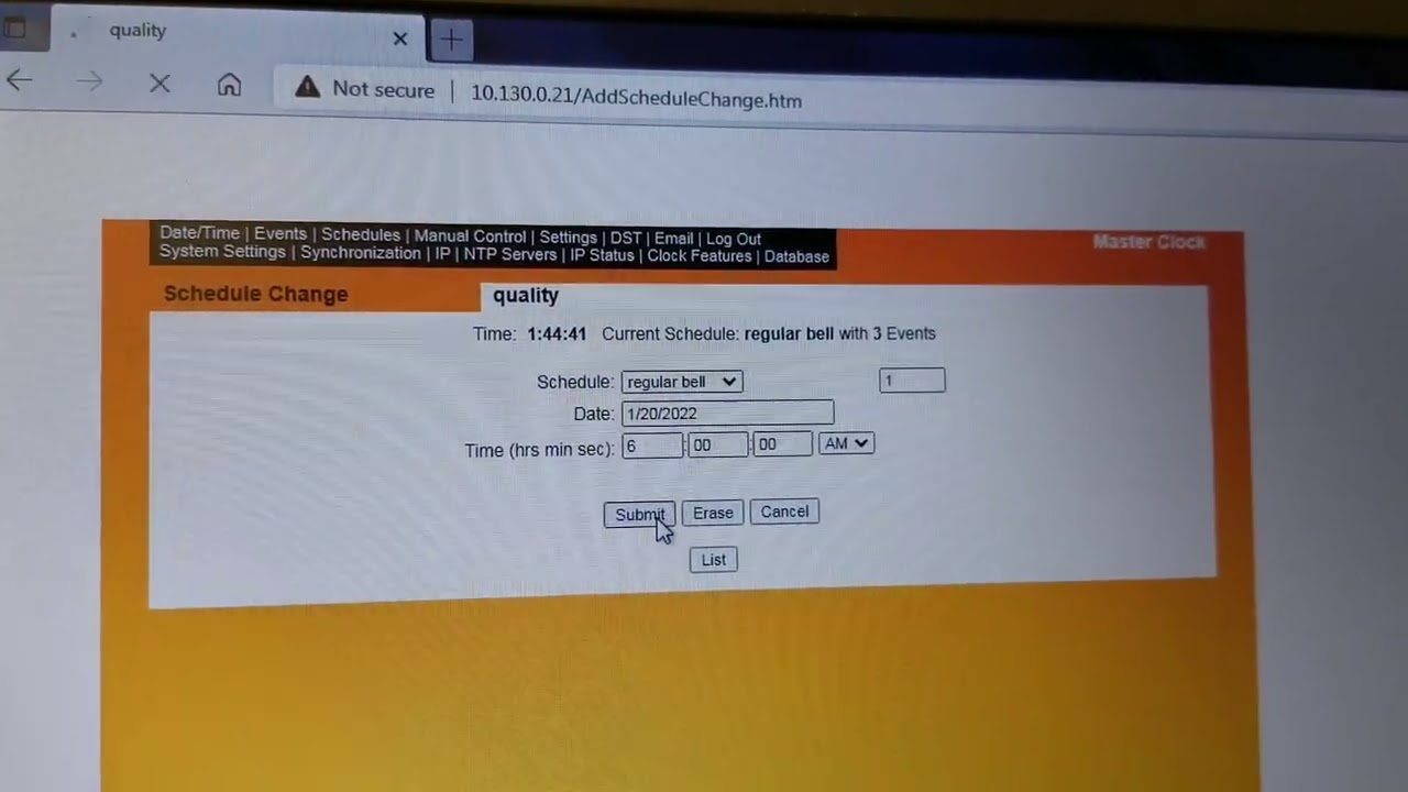 Sapling Network Master clock automatic schedule change (Telecor 2400 IP)