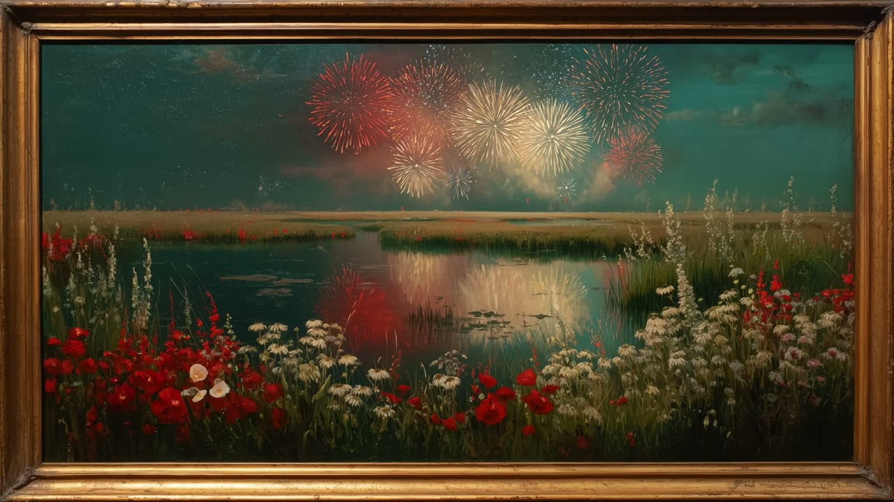 Fourth of July - Independence Day - Fireworks - Celebration Framed HD TV Art - 2 Hours