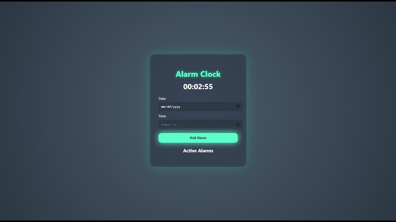 Alarm Clock Web App in HTML CSS JavaScript Python(Flask)