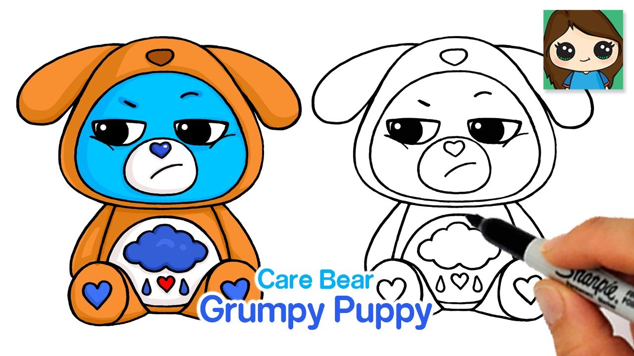 How to Draw Grumpy Care Bear in Puppy Onesie