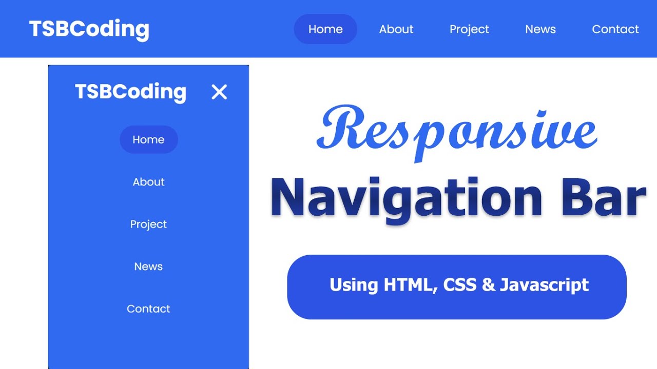 Responsive Navigation Bar (Navbar) using HTML CSS & Javascript
