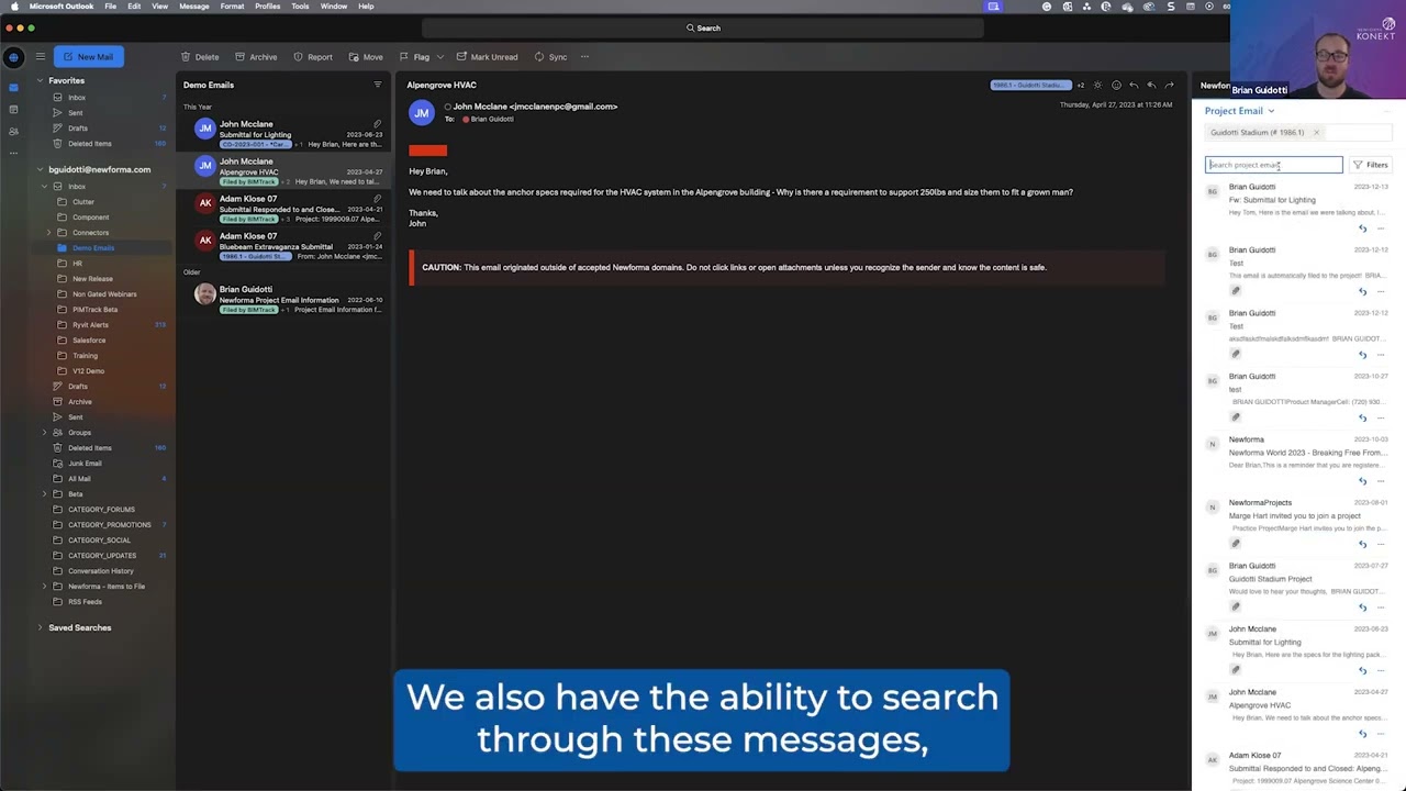 Newforma Konekt's Project Email Function