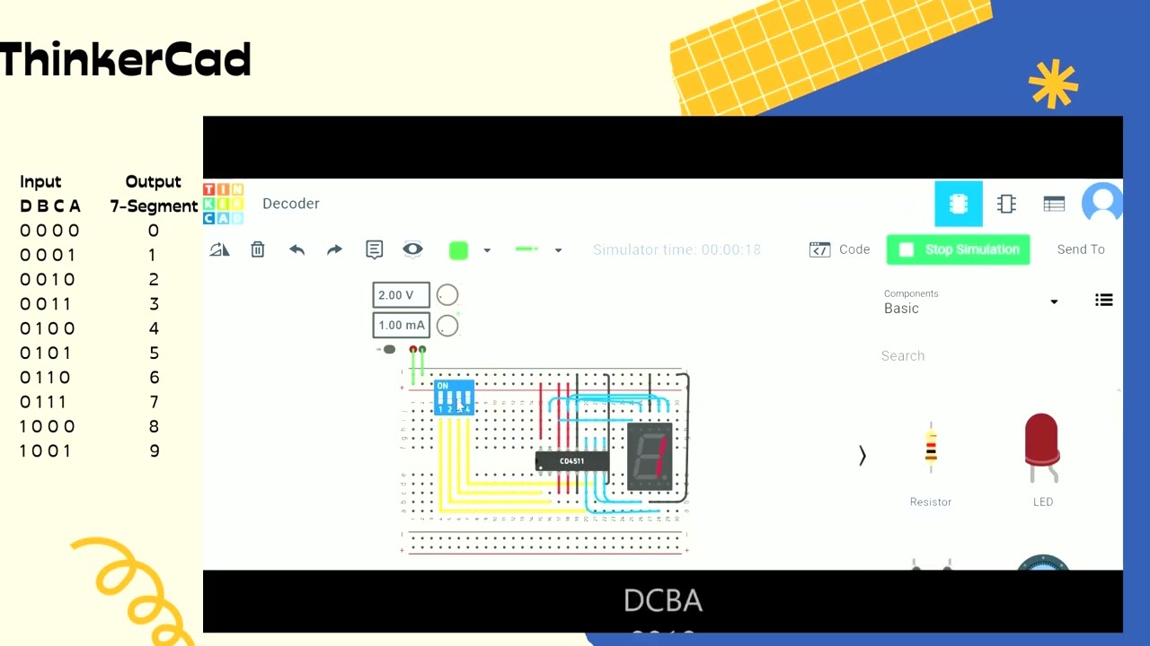 BCD to 7 Segment Decoder Using Tinkercad