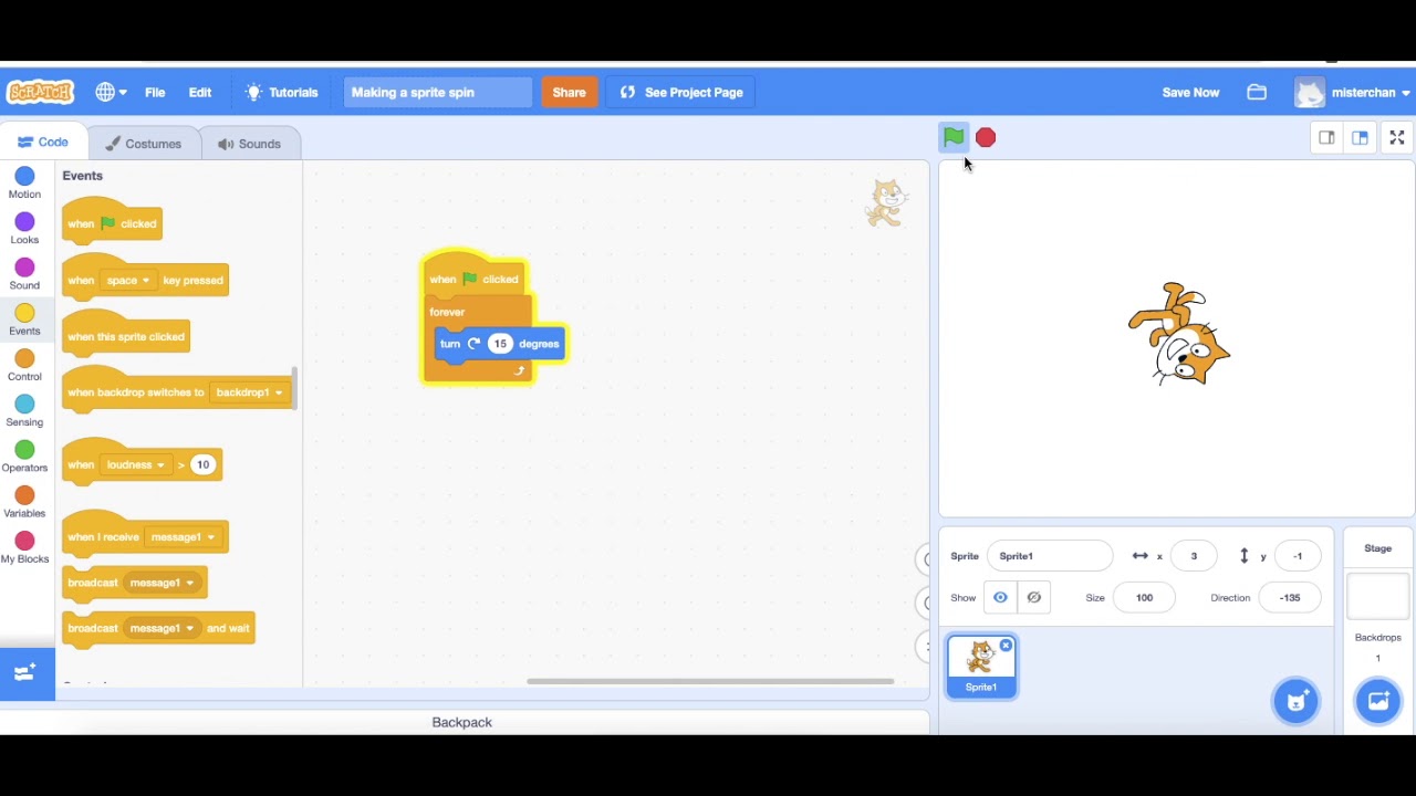 Scratch 3.0 Make A Sprite Spin