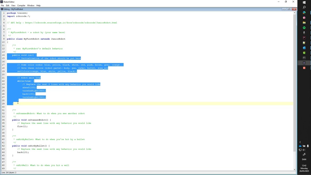 Robocode - the first junior robot