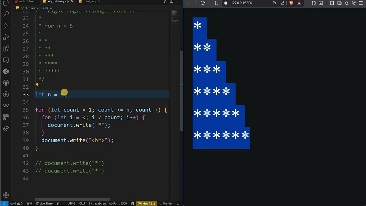 🎯 Learn How to Create a Right-Angled Triangle Pattern with HTML & JavaScript!
