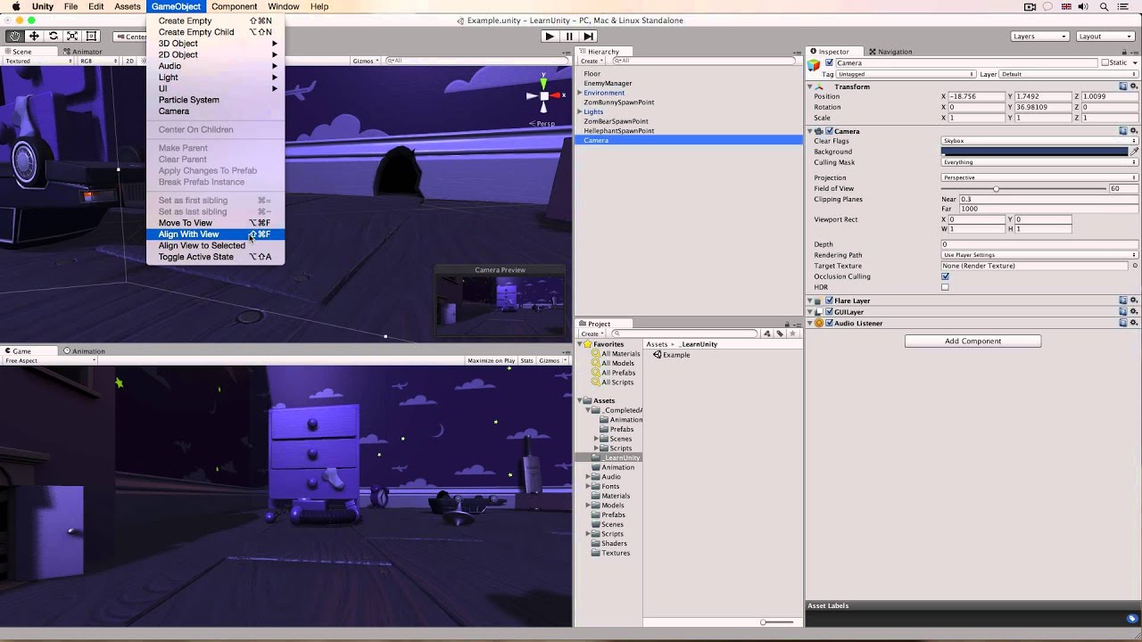 Unity Tutorials - How to position a camera with the Scene view