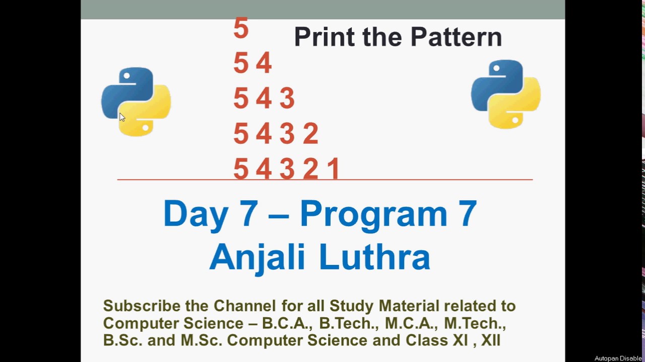 Program to print number pattern using nested loops in Python | Python Programming